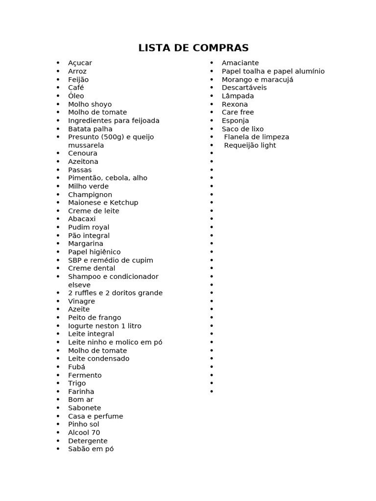 Lista de Compras Completa e Variada | PDF