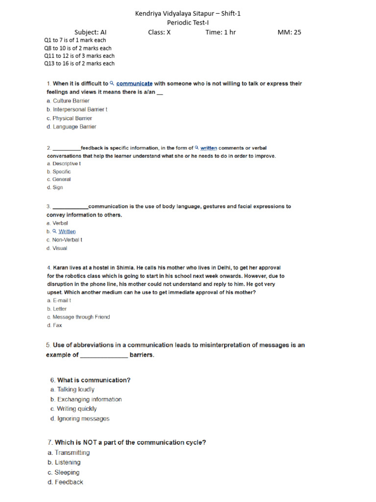 Class 10 AI Sample Paper | PDF