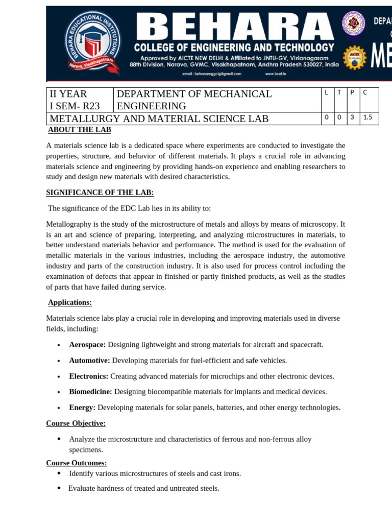 MMS LAB II-I Significance, CO | PDF | Materials Science | Steel