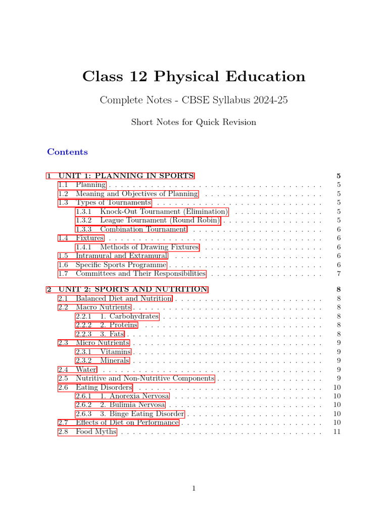 Class 12 Physical Education Notes 2024 | PDF | Menstruation | Nutrition
