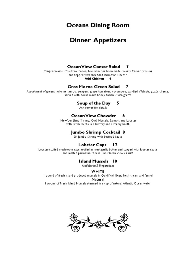 2012 Oceans Room Dinner Menu | PDF