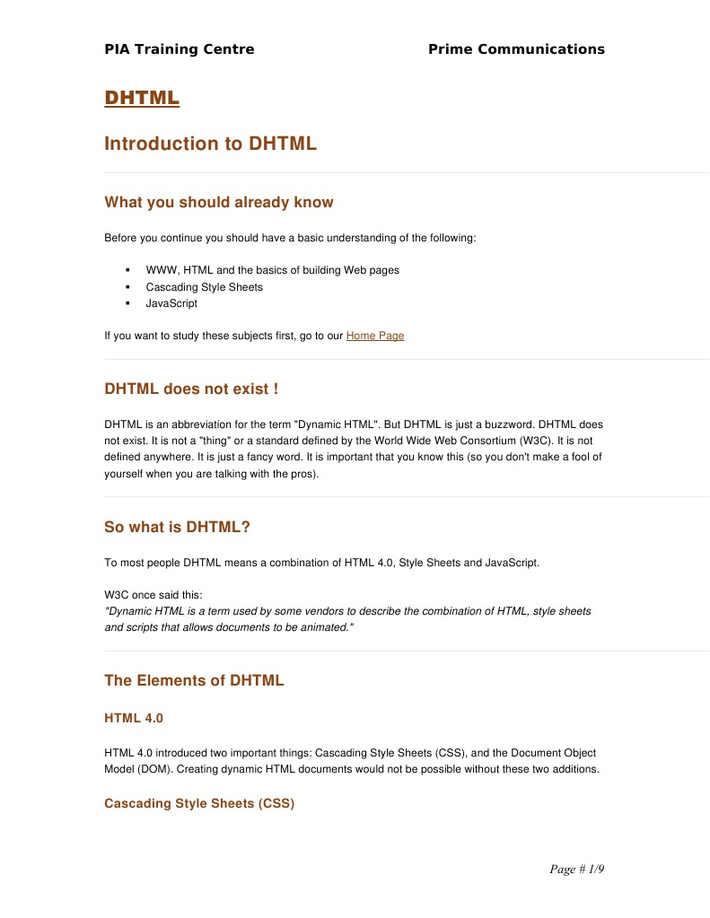 Ecommerce Dhtml Notes Pdf Dynamic Html Document Object Model