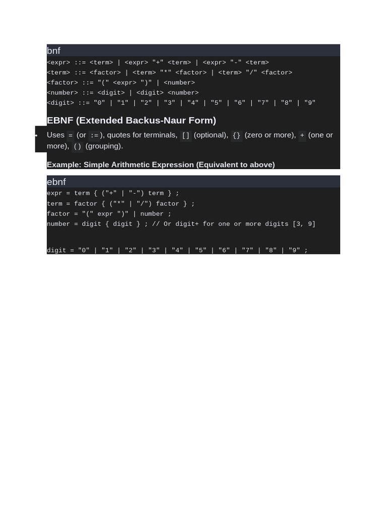 BNF and EBNF Grammar Comparison Guide | PDF | Metalogic | Formalism ...