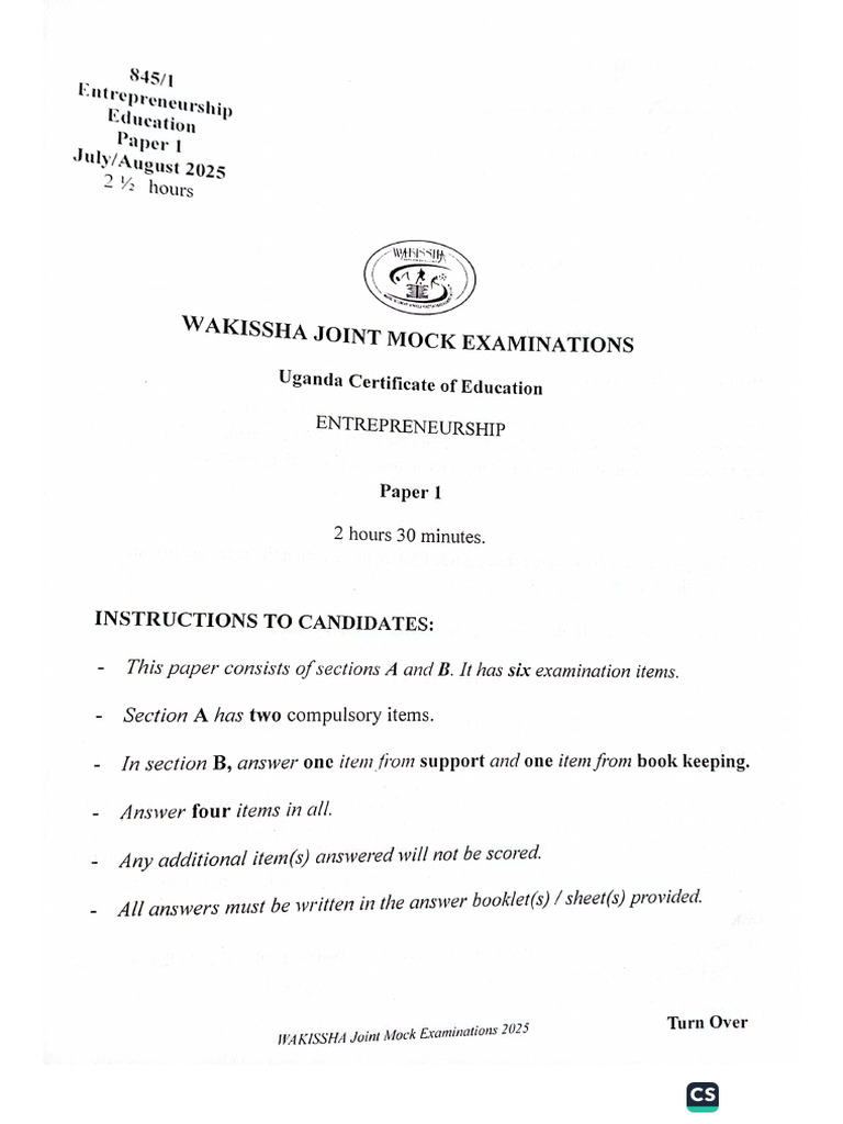 Wakisha 2025 Mock s.4 | PDF