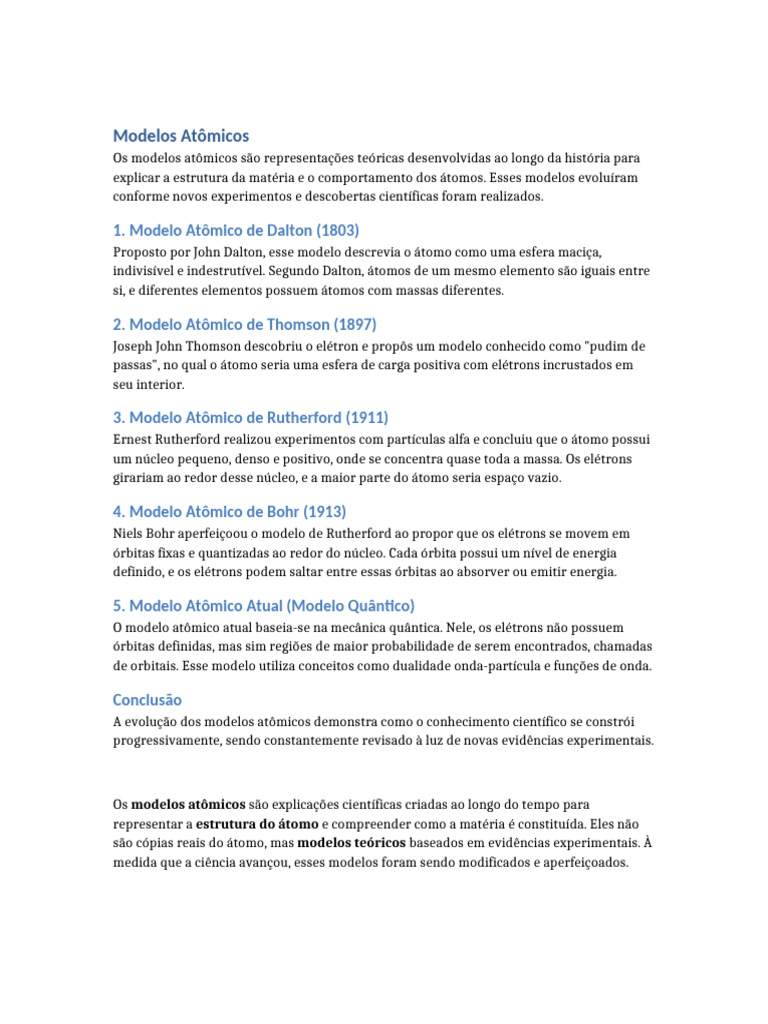 Modelos_Atomicos | PDF | Elétron | Mecânica Quântica