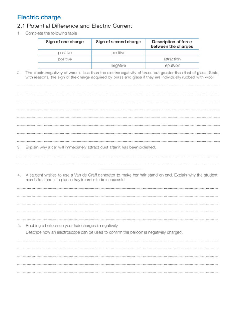 2.1 Electric Charge and Force Questions | PDF