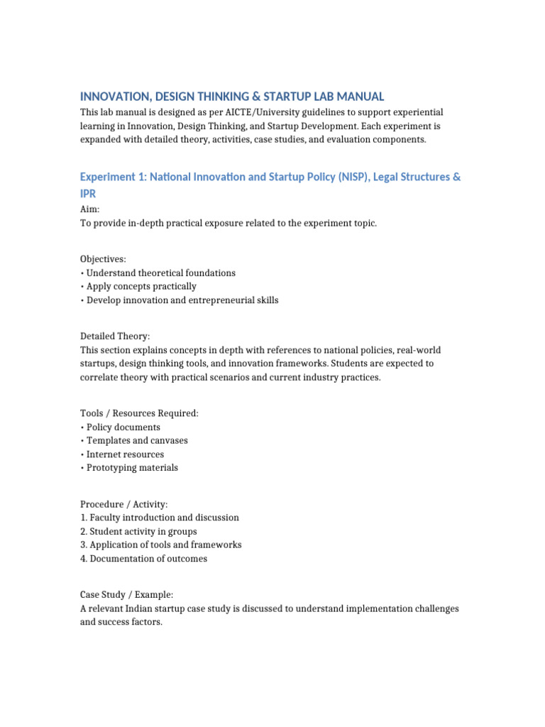 Innovation & Design Thinking Lab Manual | PDF | Small Business ...