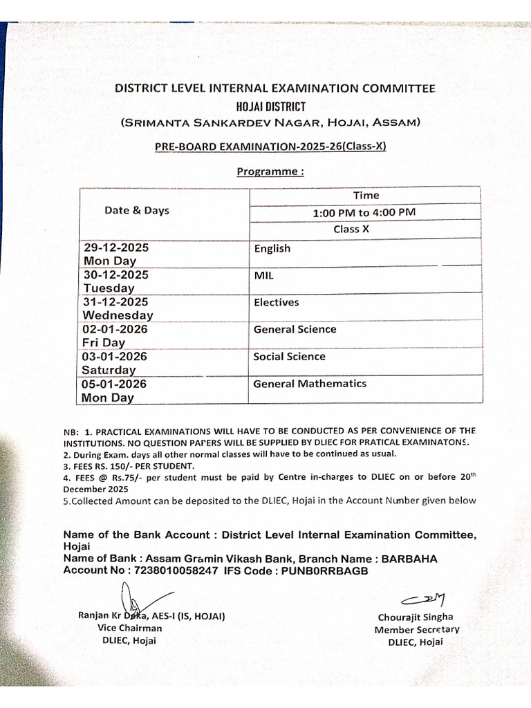 Pre-Final Examination Programme | PDF