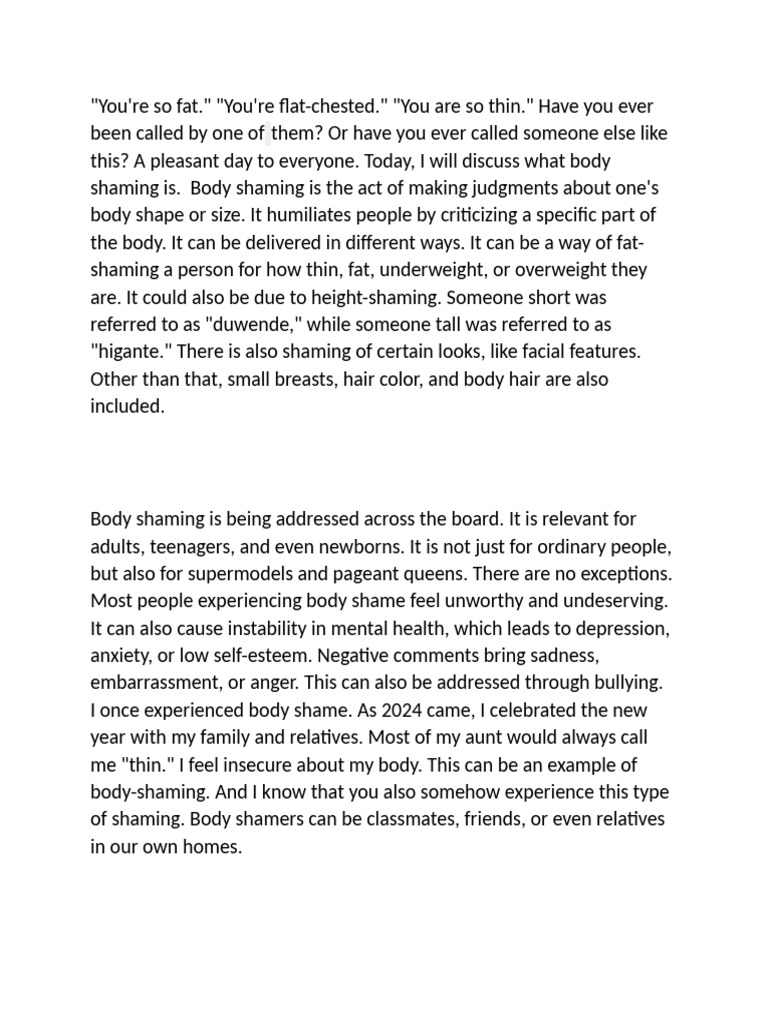 Understanding Body Shaming Issues | PDF