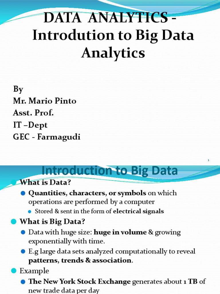 DA - Introduction To Big Data Analytics - Unit 1 - 1 | PDF | Analytics ...
