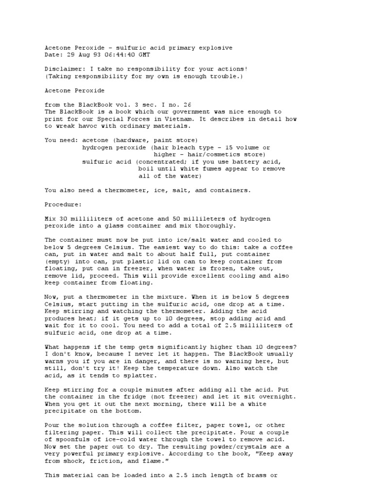 Acetone Peroxide | PDF | Explosive Material | Chemical Substances