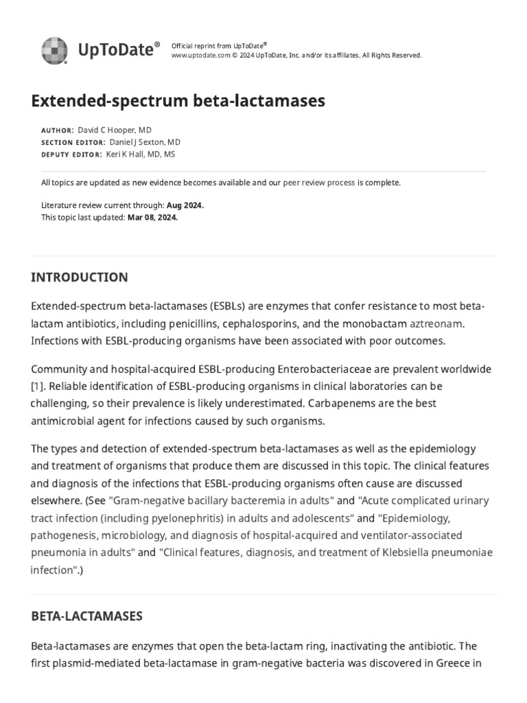 Extended Spectrum Beta Lactamases UpToDate | PDF