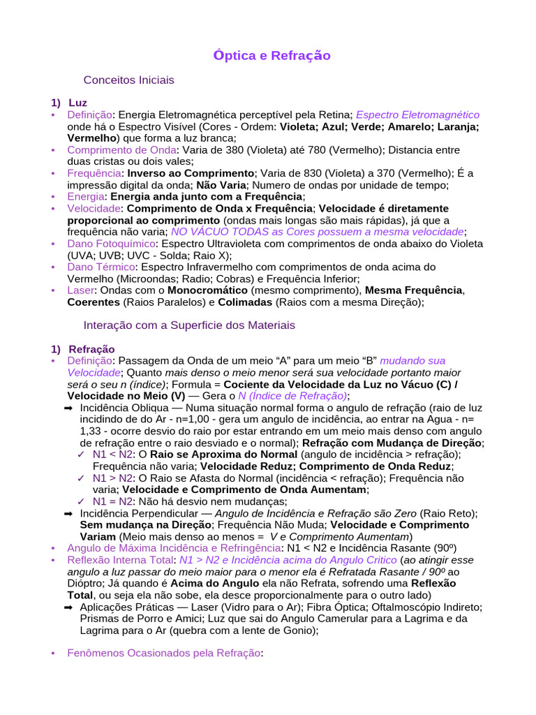 7) Óptica e Refração w | PDF | Espelho | Espectro eletromagnético
