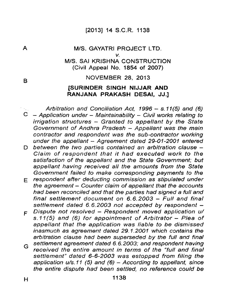 2013 Ms. Gayatri Project Ltd. v. Ms. Sai Krishna Construction | PDF | Arbitration | Judgment (Law)