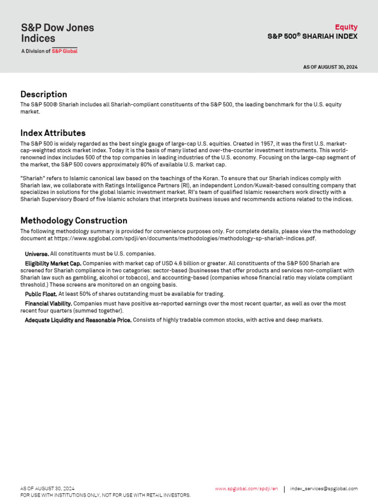 S&P 500 Shariah Index Overview | PDF | Investment Fund | Dow Jones ...