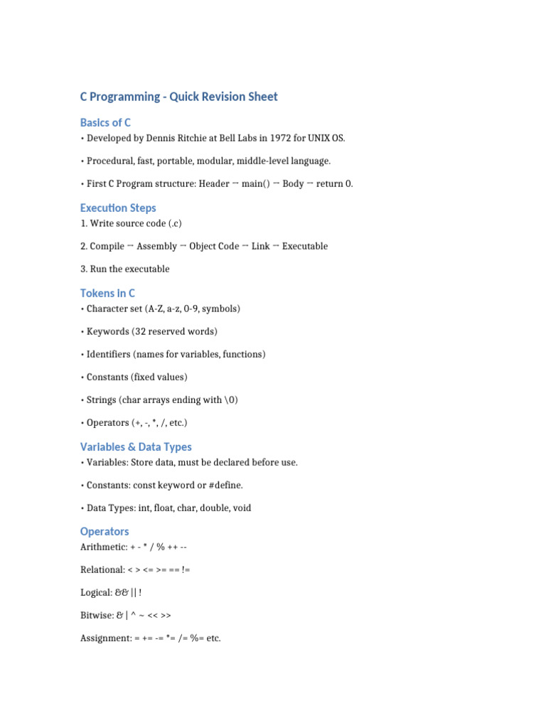 C Programming Quick Revision Guide | PDF