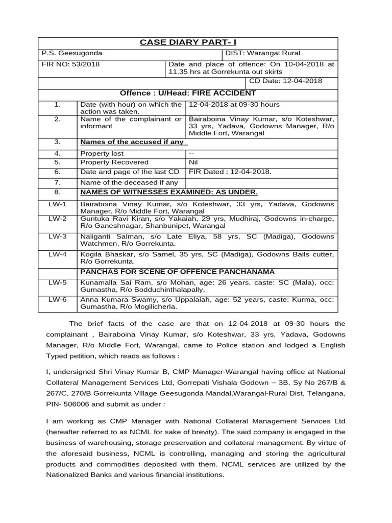 Fire Accident Report: Gorrepati Godown | PDF | Warehouse
