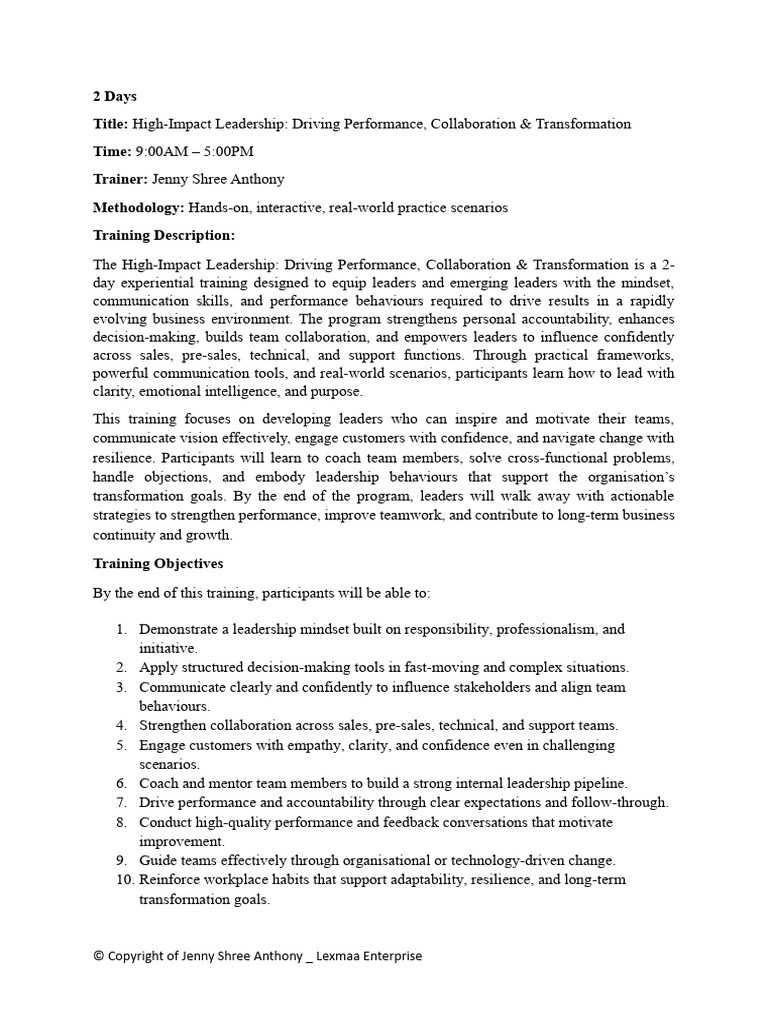 High-Impact Leadership Training Program | PDF | Leadership | Communication