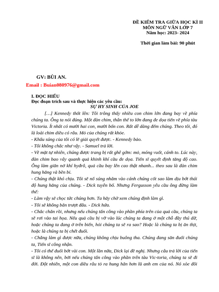 Bùi an- Đề Kiểm Tra Giữa Kì Lớp 7 | PDF