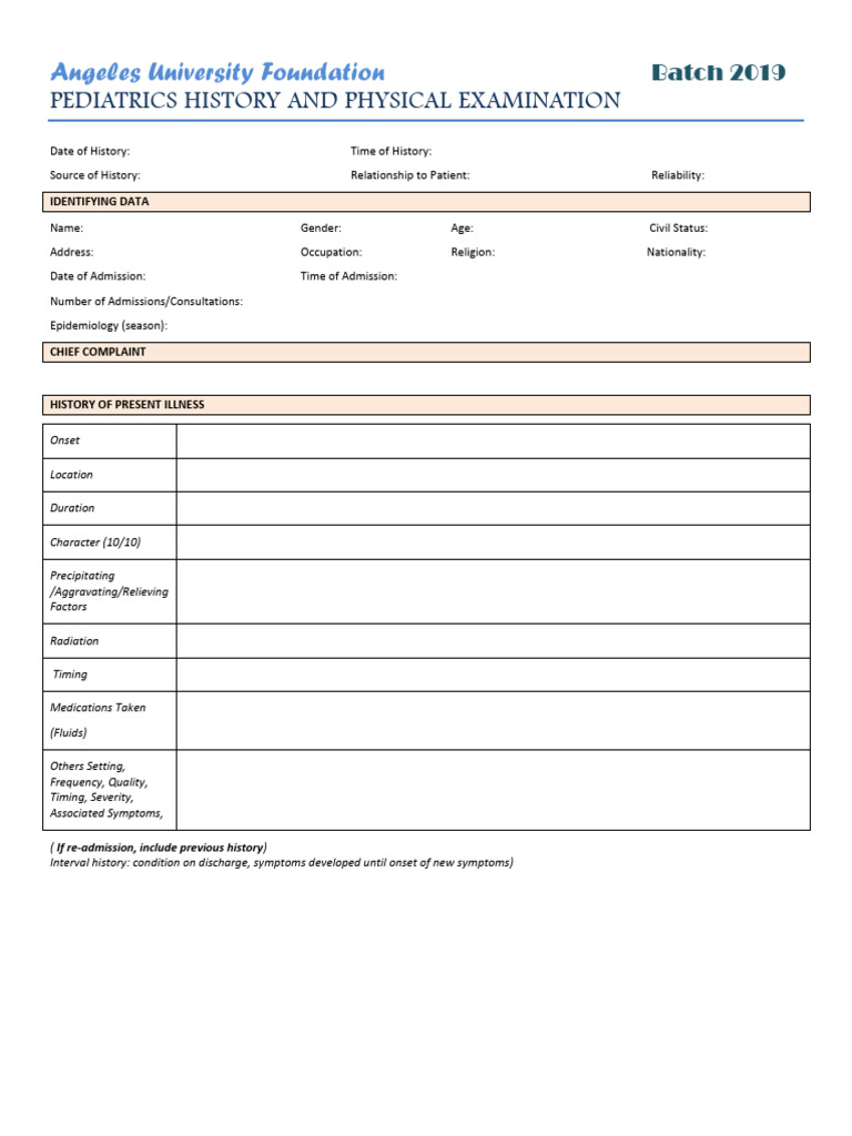 Pediatric History and Physical Exam Template | PDF | Pregnancy | Childbirth
