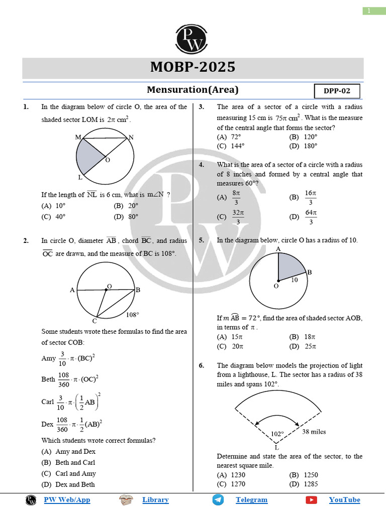 Mensuration (Area) DPP 02 | PDF | Area | Circle