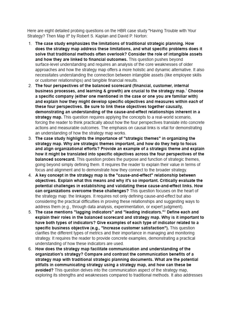 Detailed Questions On HBR Case Study by Kaplan | PDF | Business | Cognition