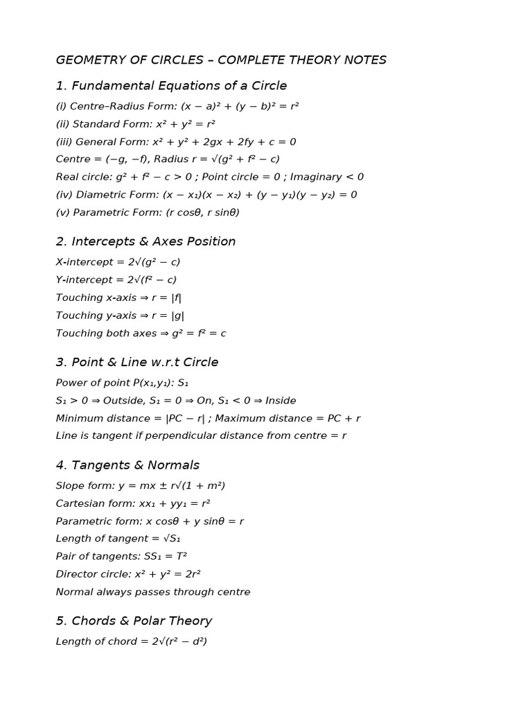 Geometry of Circles Handwritten Notes | PDF