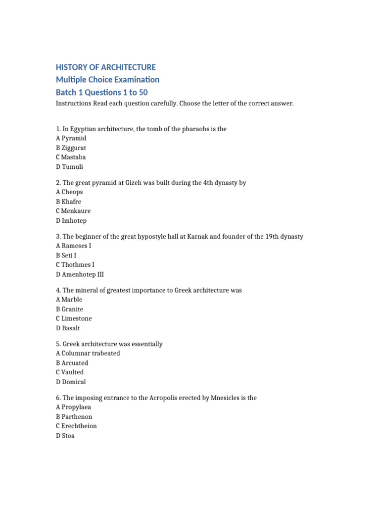 History of Architecture Quiz Questions | PDF | Architectural Design ...