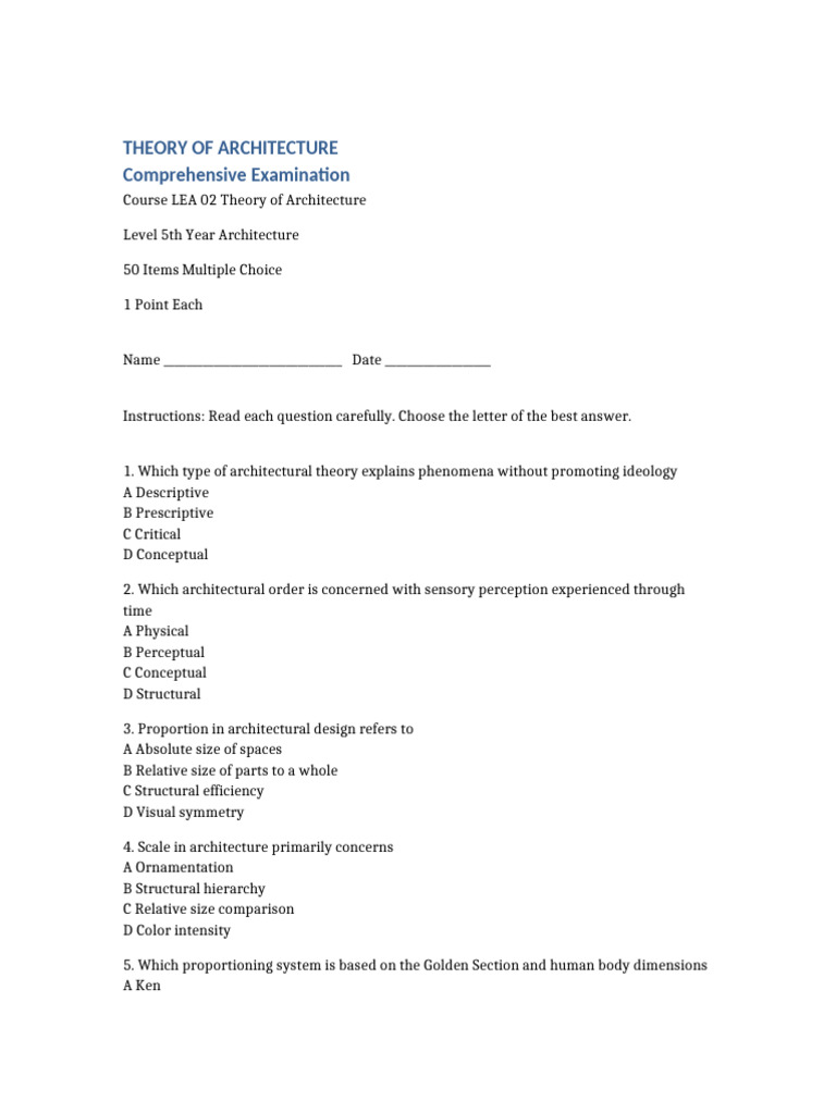 Architecture Theory Exam Questions | PDF | Building Insulation