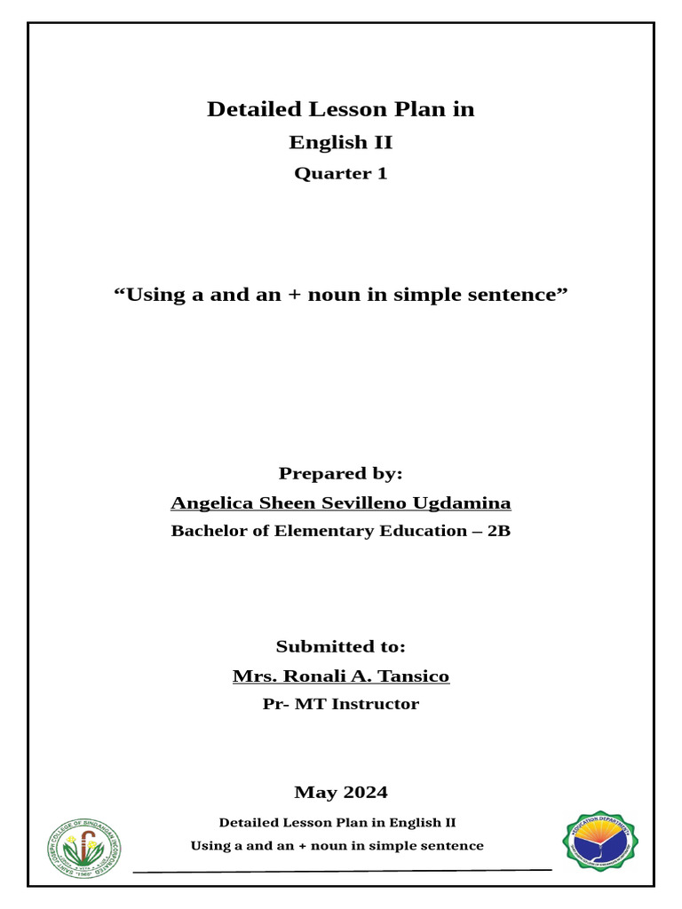 Lesson Plan: Using A/An in Sentences | PDF | English Language | Lesson Plan