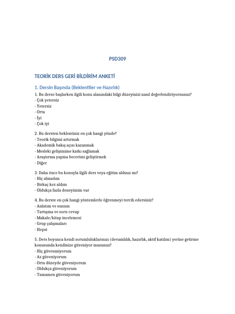 Teorik Ders Geri Bildirim Anketi (2) (1) | PDF