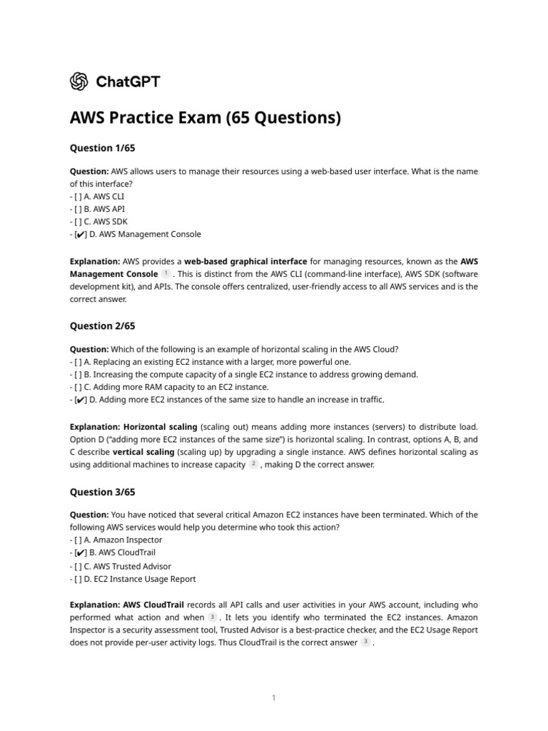 AWS Practice Exam: 65 Questions Guide | PDF | Amazon Web Services ...