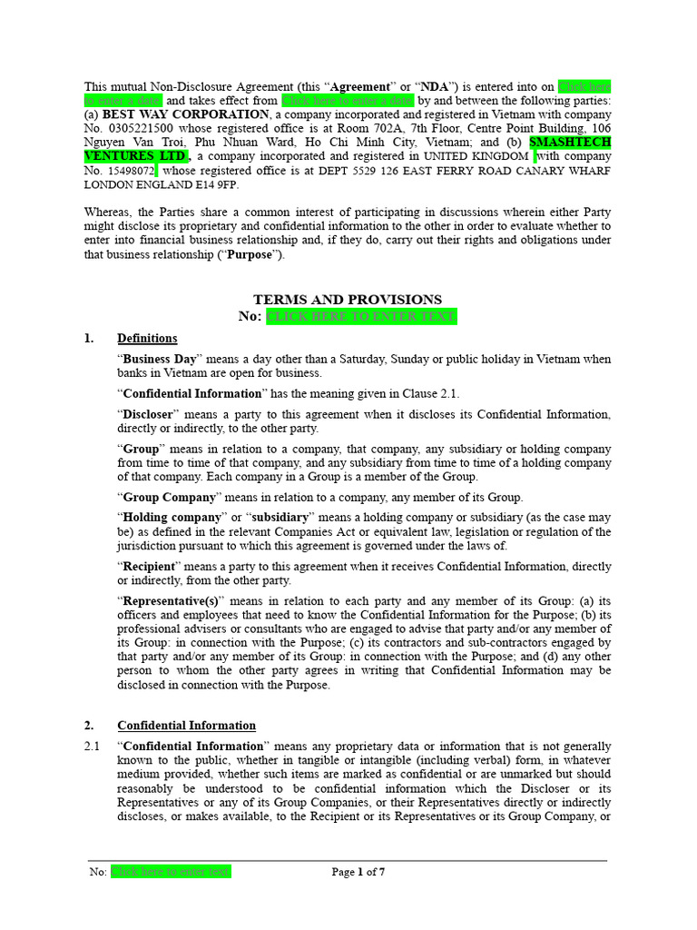 NDA - Best Way Corporation 2025 | PDF | Legal Remedy | Non Disclosure ...