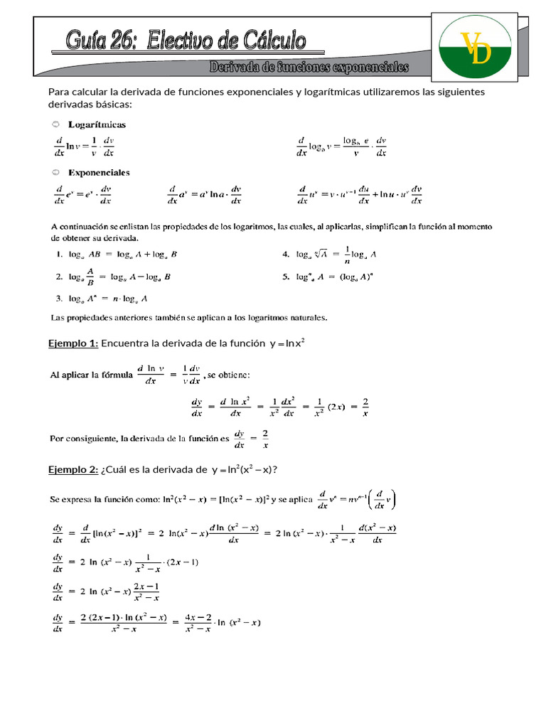 Guía 26 Derivadas - Derivada de Funciones Exponenciales | PDF