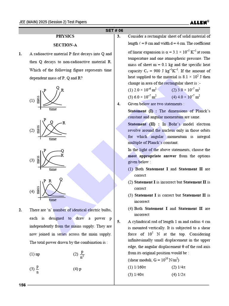 JEE Main 2025 04 April Evening | PDF | Mole (Unit) | Hydroxide