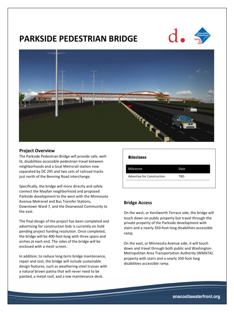 Parkside Pedestrian Bridge Fact Sheet | PDF | Washington Metro | Bridge