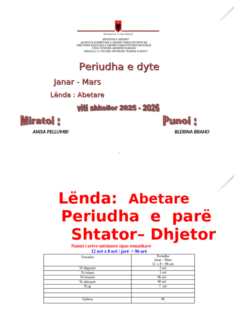 1.abetare, Periudha 2 (2025-2026) | PDF