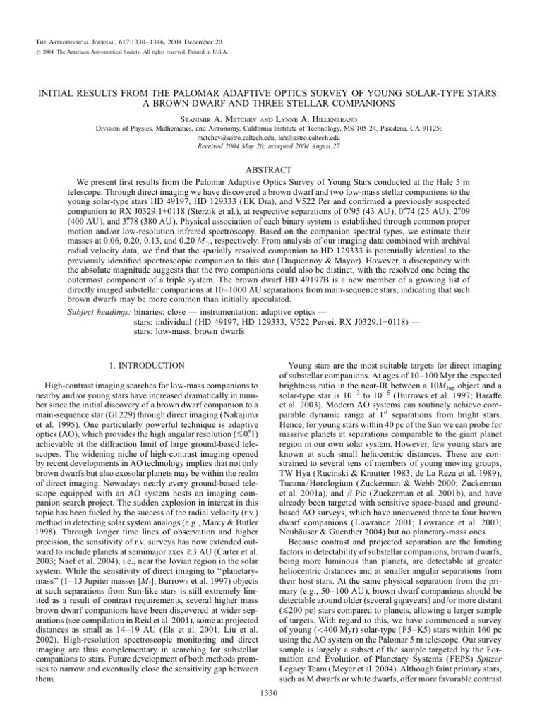 Metchev2004 - Initial Results From The Palomar Adaptive Optics Survey ...