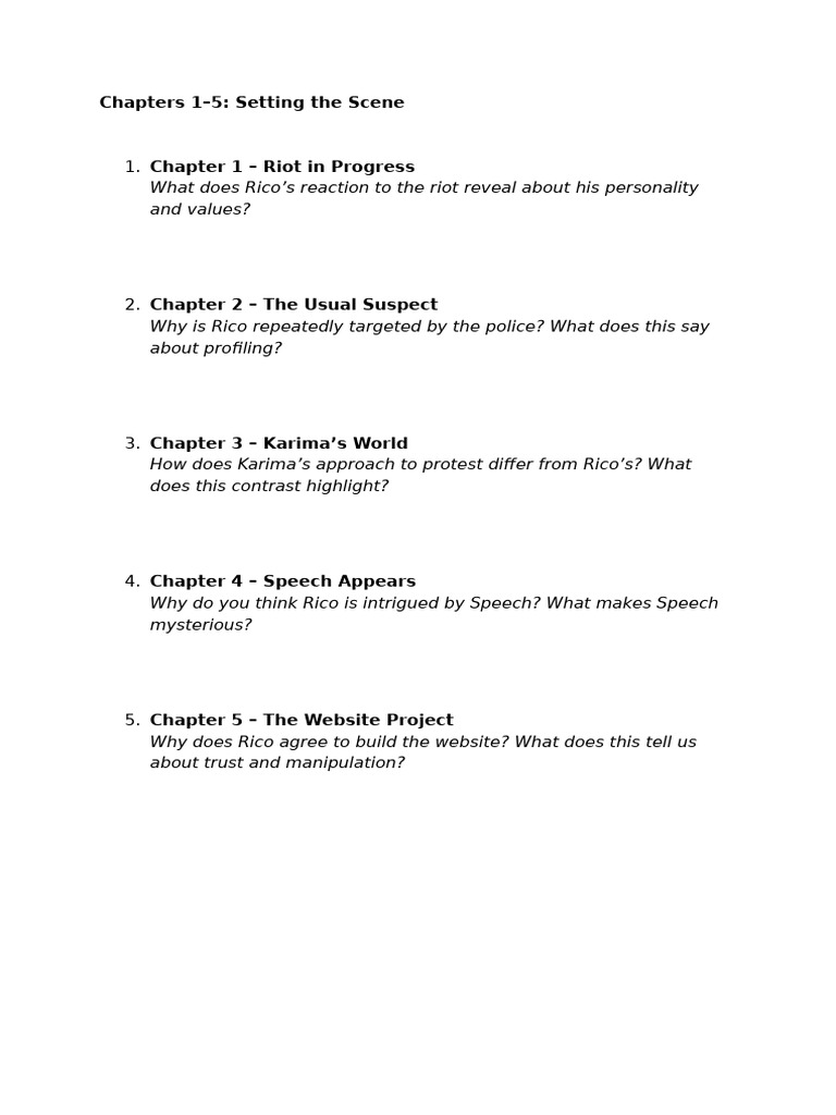 Chapter 1 - 5 Comprehension Questions | PDF