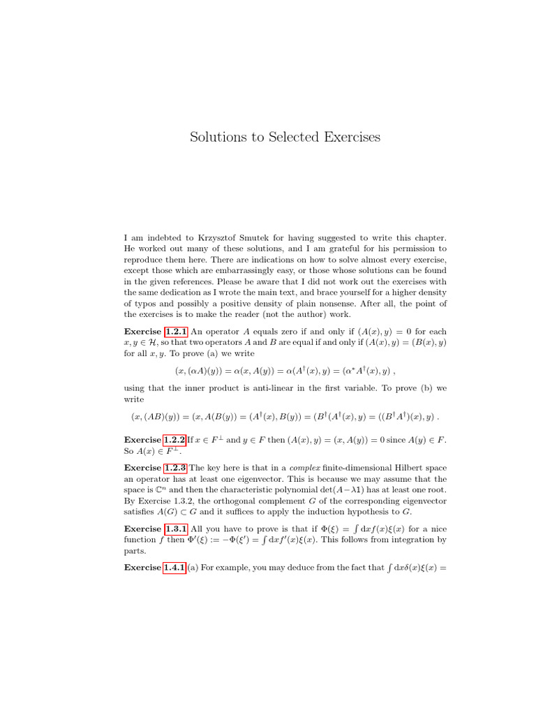 Solutions to Math Exercises in Hilbert Spaces | PDF | Eigenvalues And ...