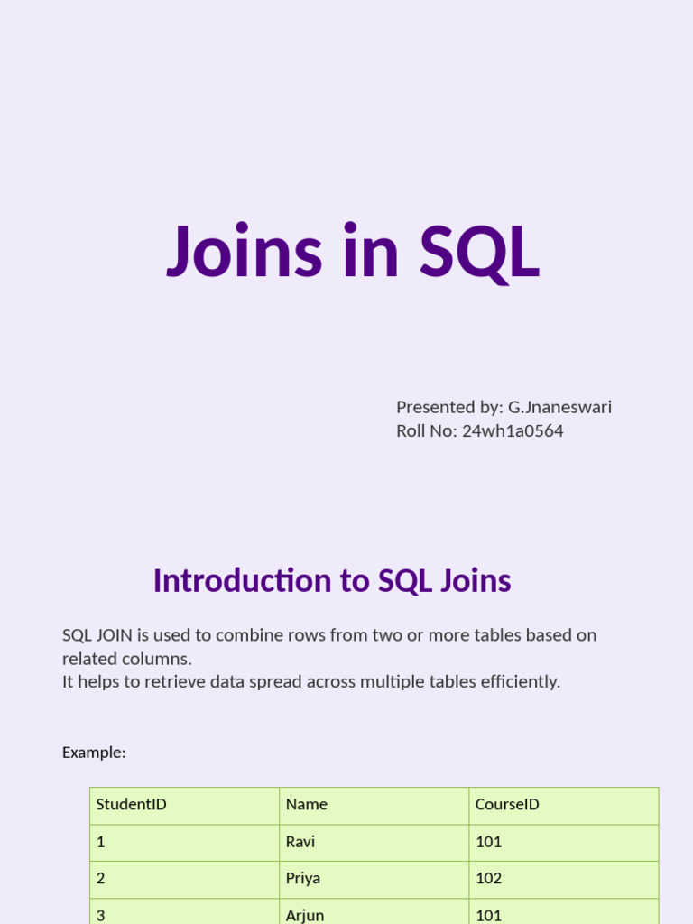 Joins in SQL Presentation Modern Purple | PDF | Information Technology ...