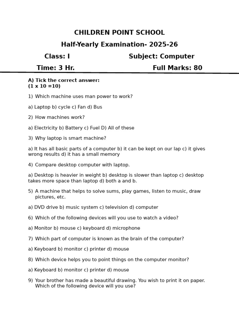 Class 1 | PDF | Laptop | Desktop Computer