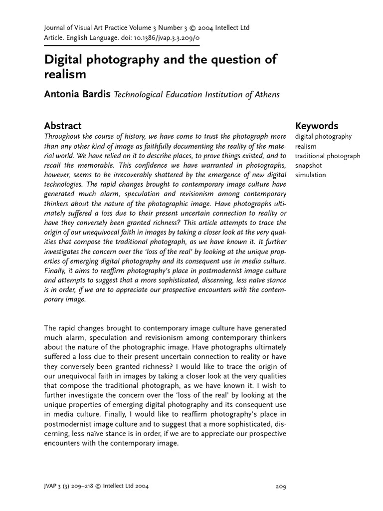 Bardis-Digital Photography and the Question of Realism | PDF | Image ...