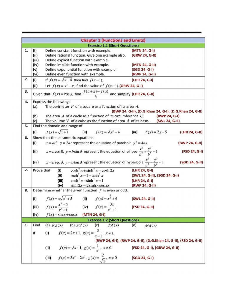 Mathematics 2nd Year Most Important Short and Long | PDF