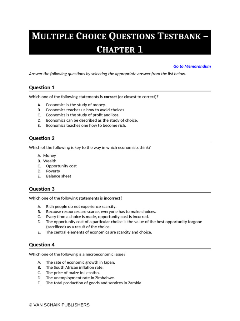 Economics Multiple Choice Testbank | PDF | Market (Economics) | Economics