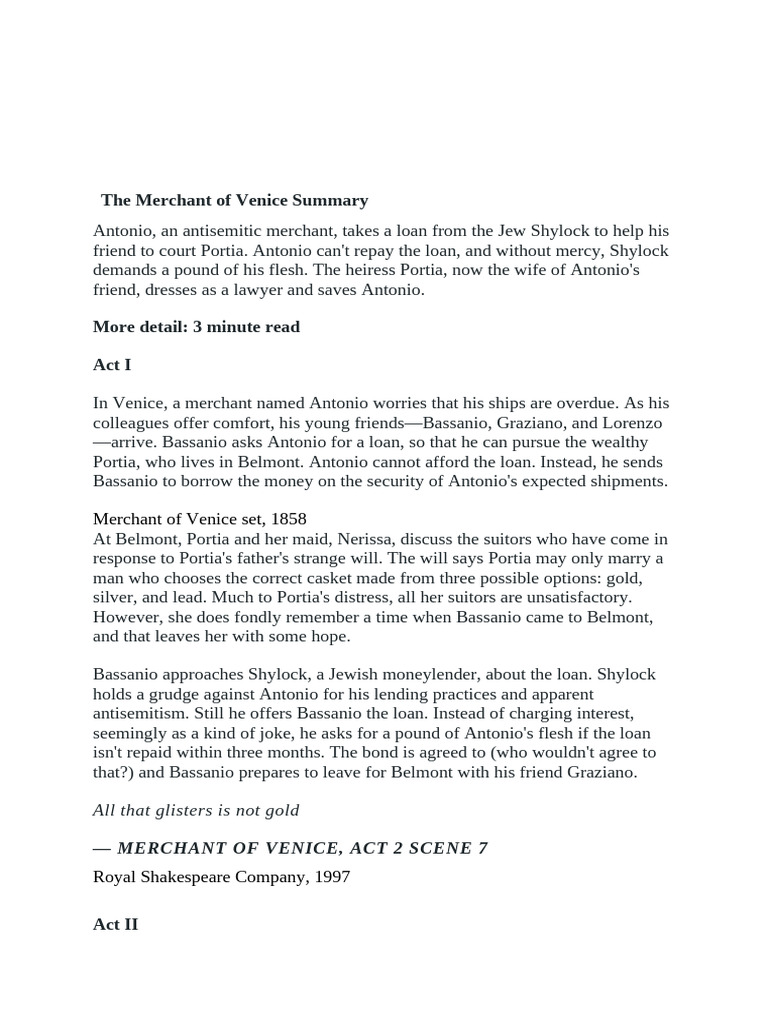 The Merchant of Venice Summary Guide | PDF | The Merchant Of Venice ...