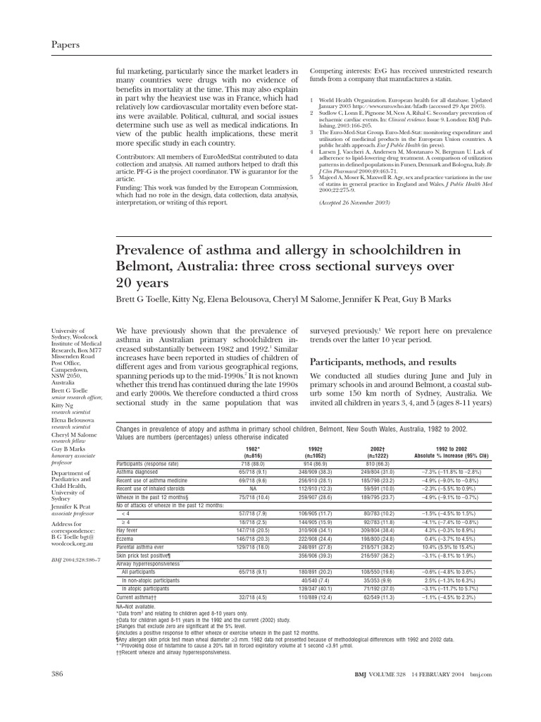 Asthma Trends in Belmont Children 1982-2002 | PDF | Health Care ...