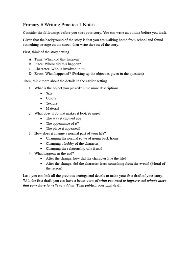 Primary 6 Story Writing Guide | PDF