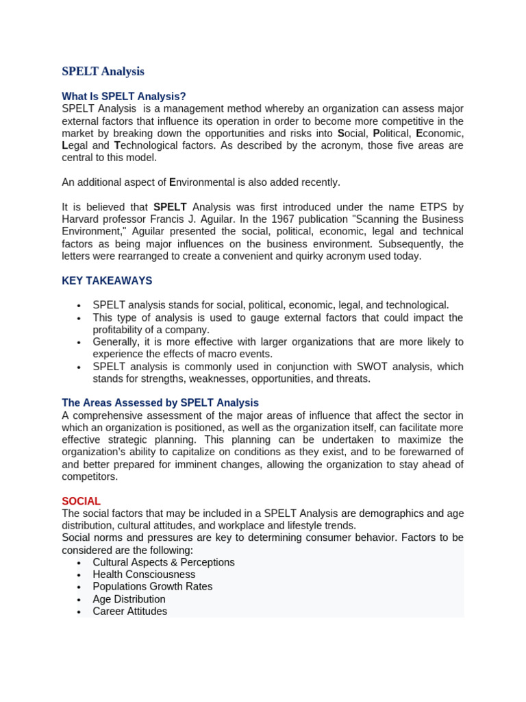 SPELT Analysis | PDF | Inflation | Swot Analysis