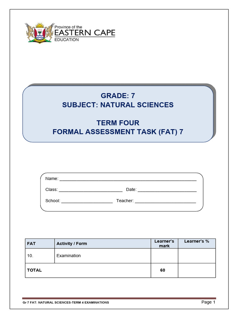 Gr 7 Natural Sciences Term 4 Exam Guide | PDF | Earth | Water